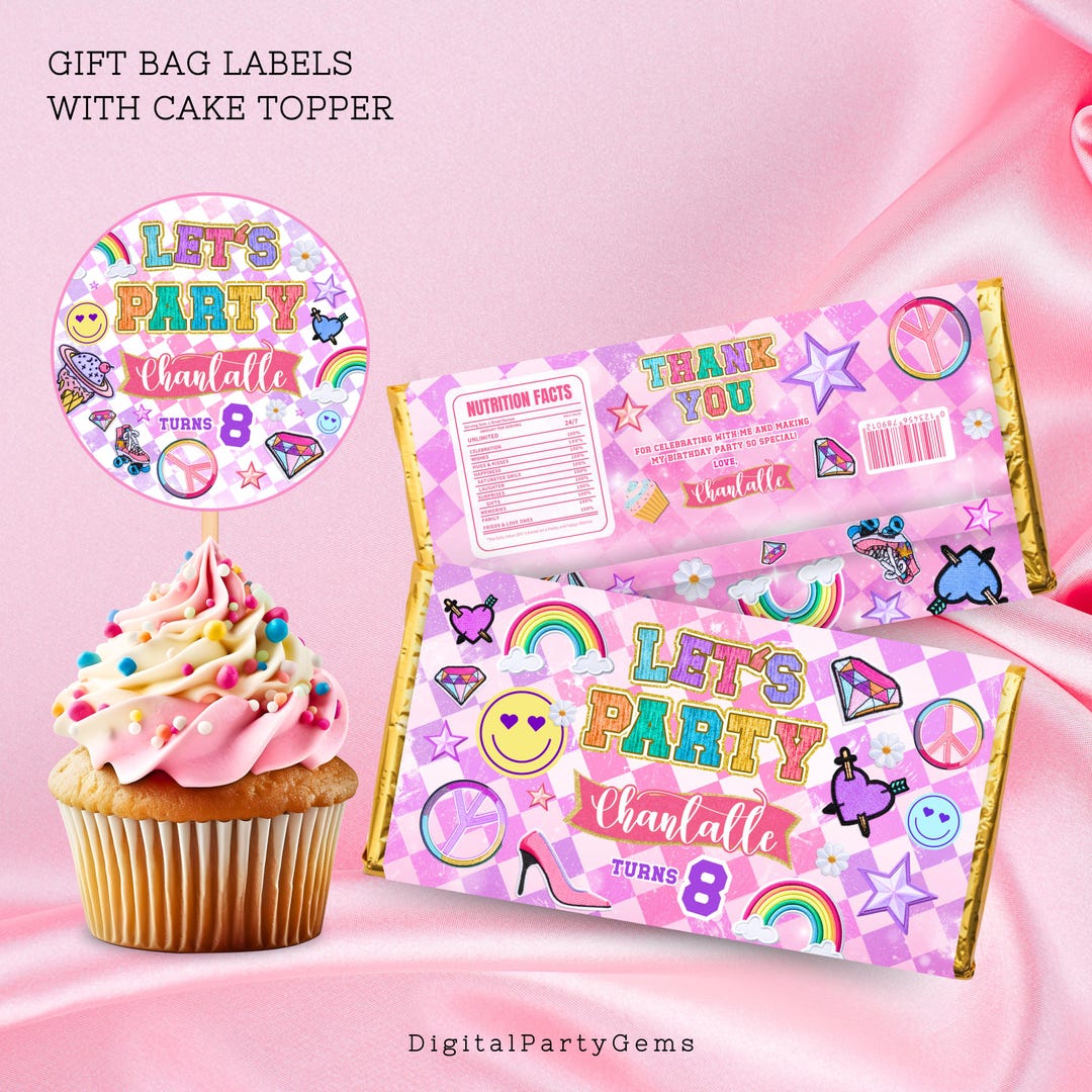 Patch Letter Chocolate Wrapper, Cake Topper Preppy Theme Editable ...