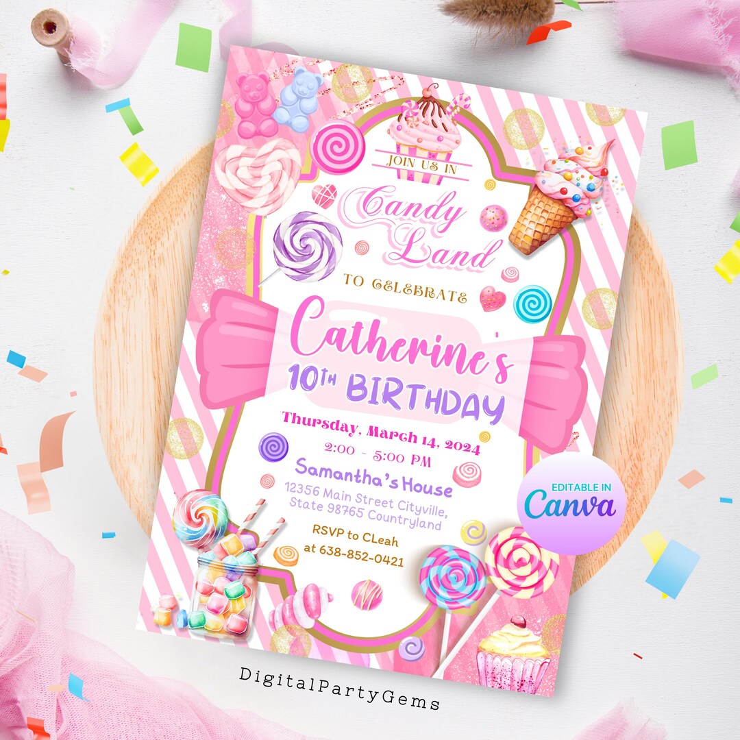 Candy Land Birthday Invitation Sweets Candies Celebration Candy Land ...
