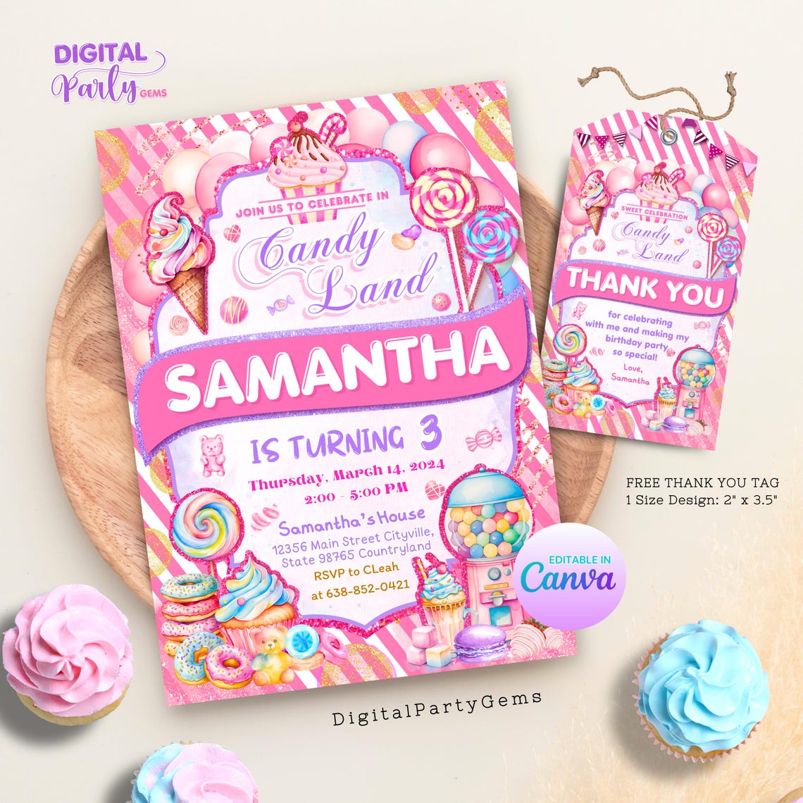 Candyland Birthday Invitation Sweet Candies Theme Party Invite ...