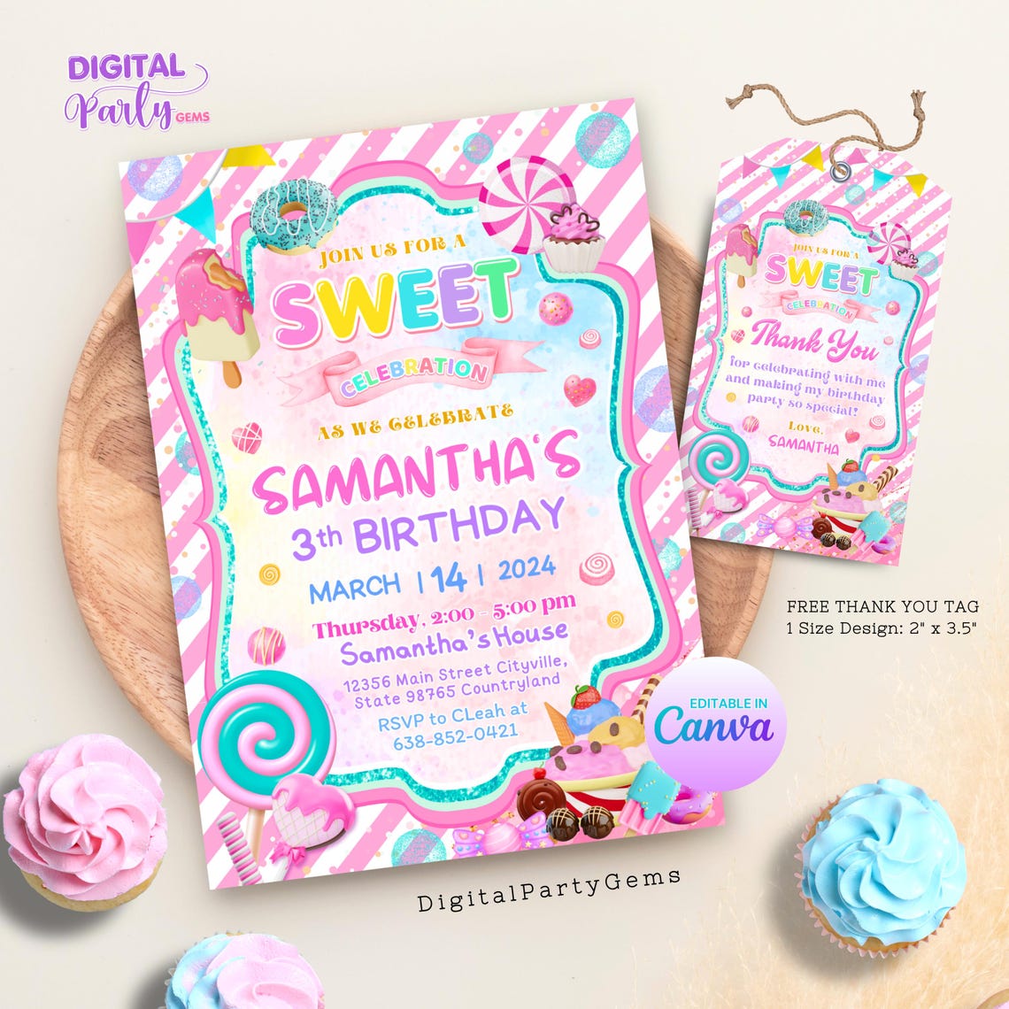 Candy Land Sweet Birthday Invitation Candies Theme Party Invite ...