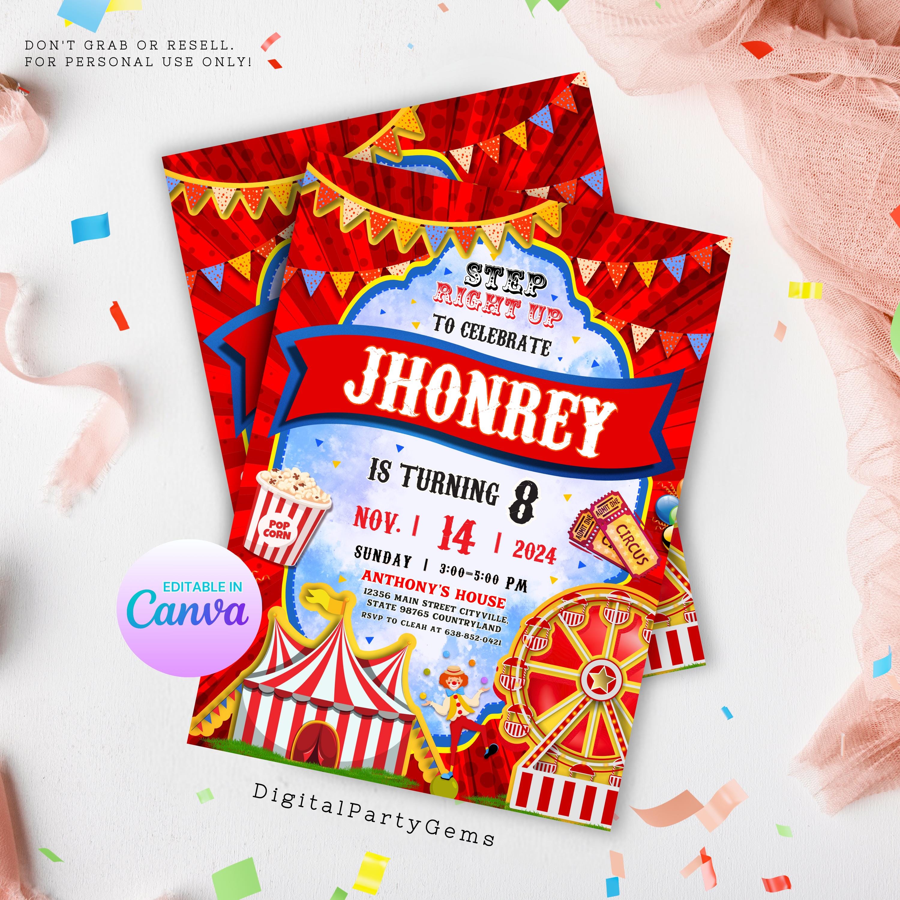 Carnival Invitation Circus Party Invite Carnival Thank You Tag Editable ...
