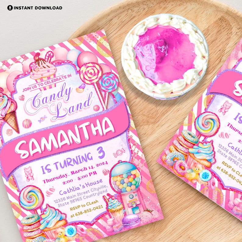 Candyland Birthday Invitation Sweet Candies Shop Theme Party Invite ...