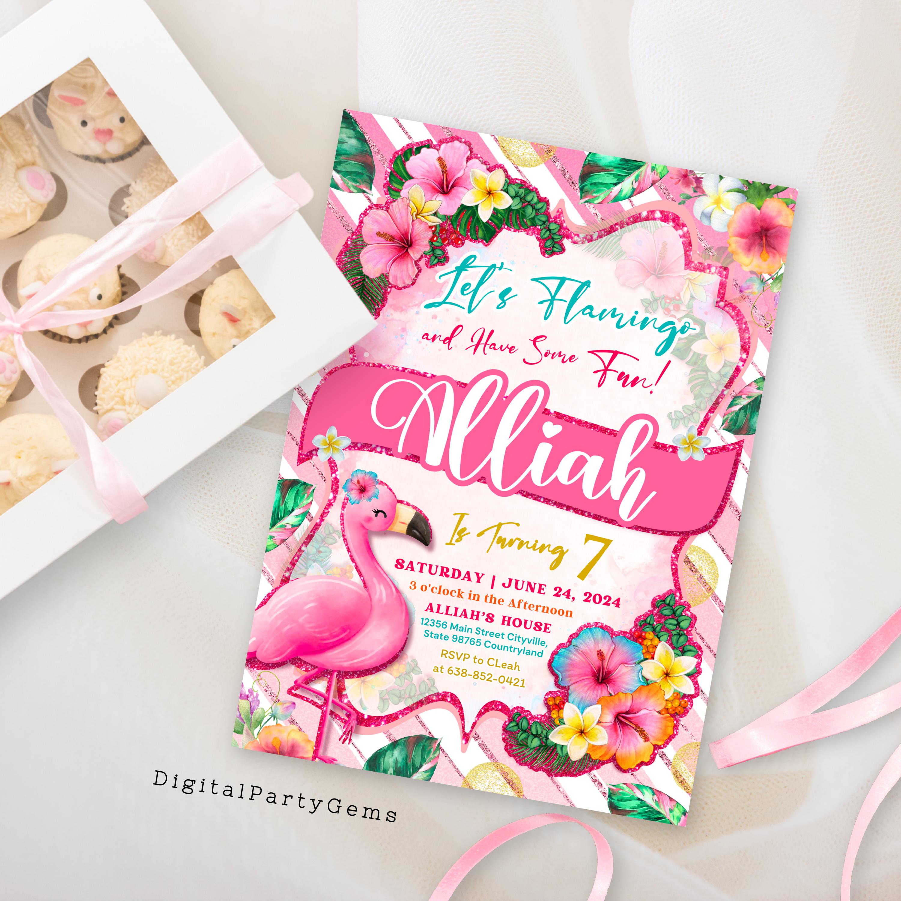 Flamingo Birthday Invitation Tropical Flamingo Theme Party Invite ...