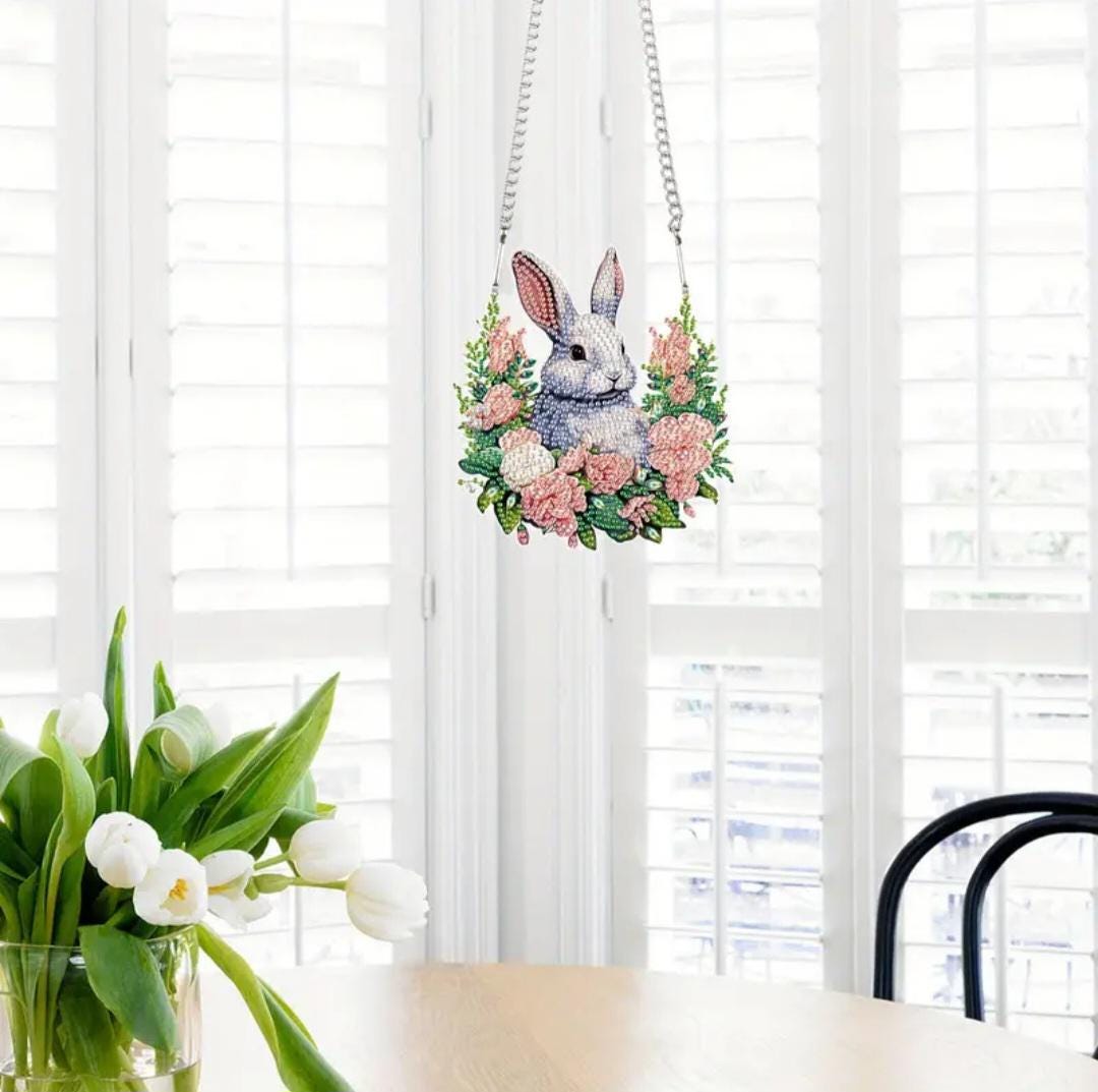 Easter Bunny Window Decor Completed 5 D Diamond Painting. Hello Spring ...