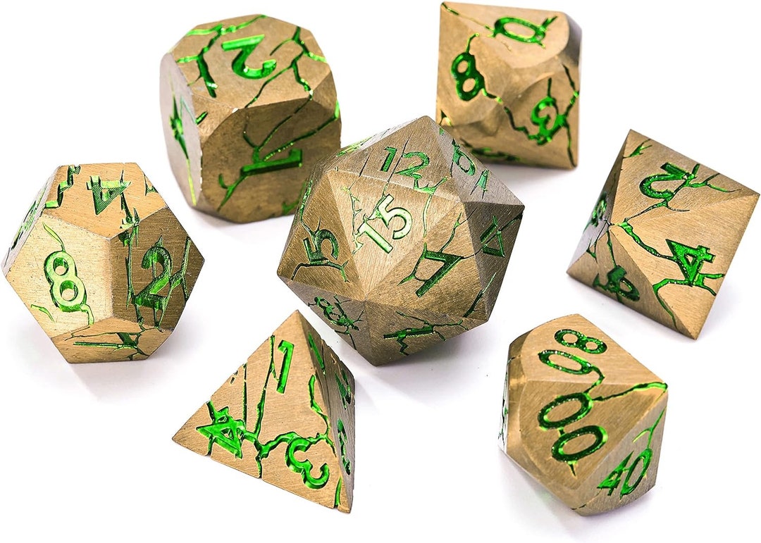 Dnd Metal Dice Pharaoh Ruins Gold Metal Dice With Green Cracks ...