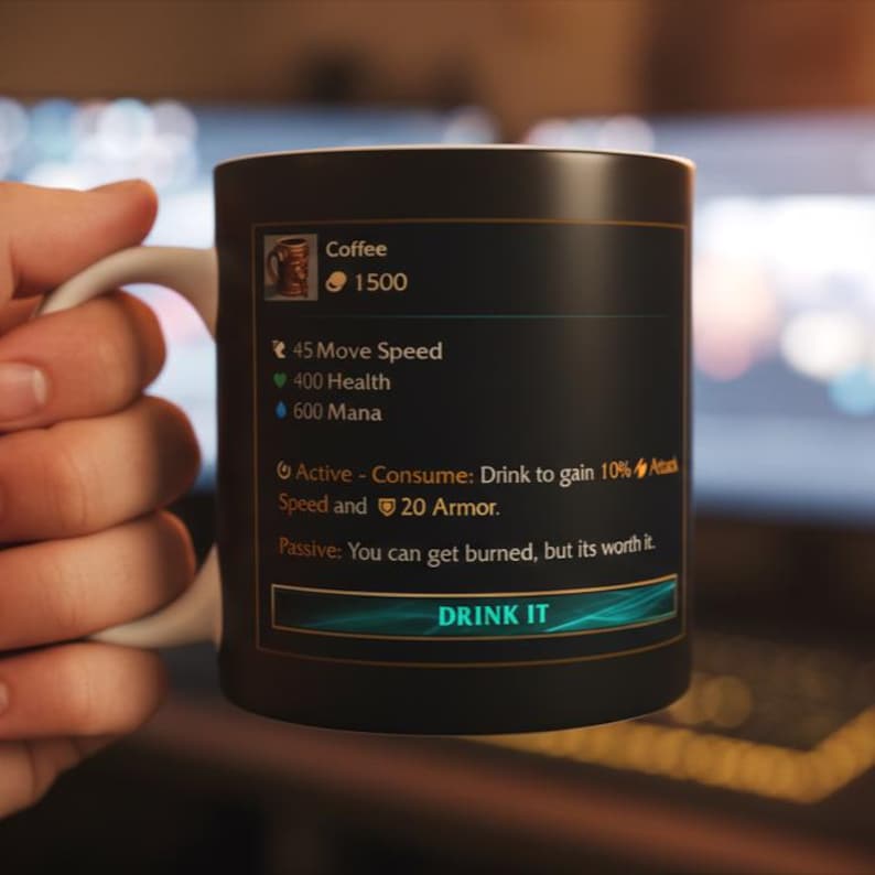 League of Legends Gamer Gift Mug — Coffee & Tea Cup With Lol Item Stats ...