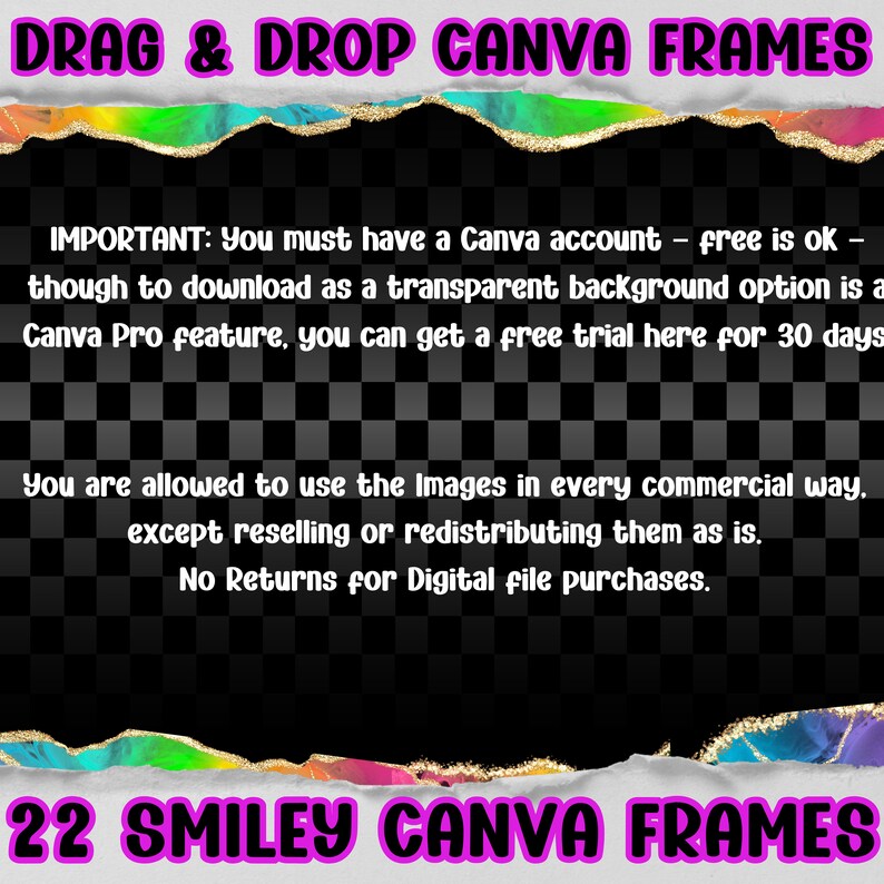 Smiley Face Canva Frames / Drag and Drop Templetes / Customize Your Own ...