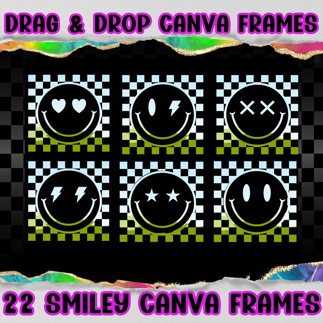 Smiley Face Canva Frames / Drag and Drop Templetes / Customize Your Own ...