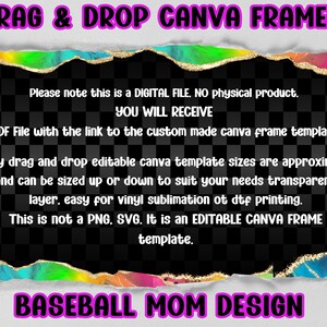 Baseball Mom Canva Frame Templete, Editable Drag and Drop Templete ...