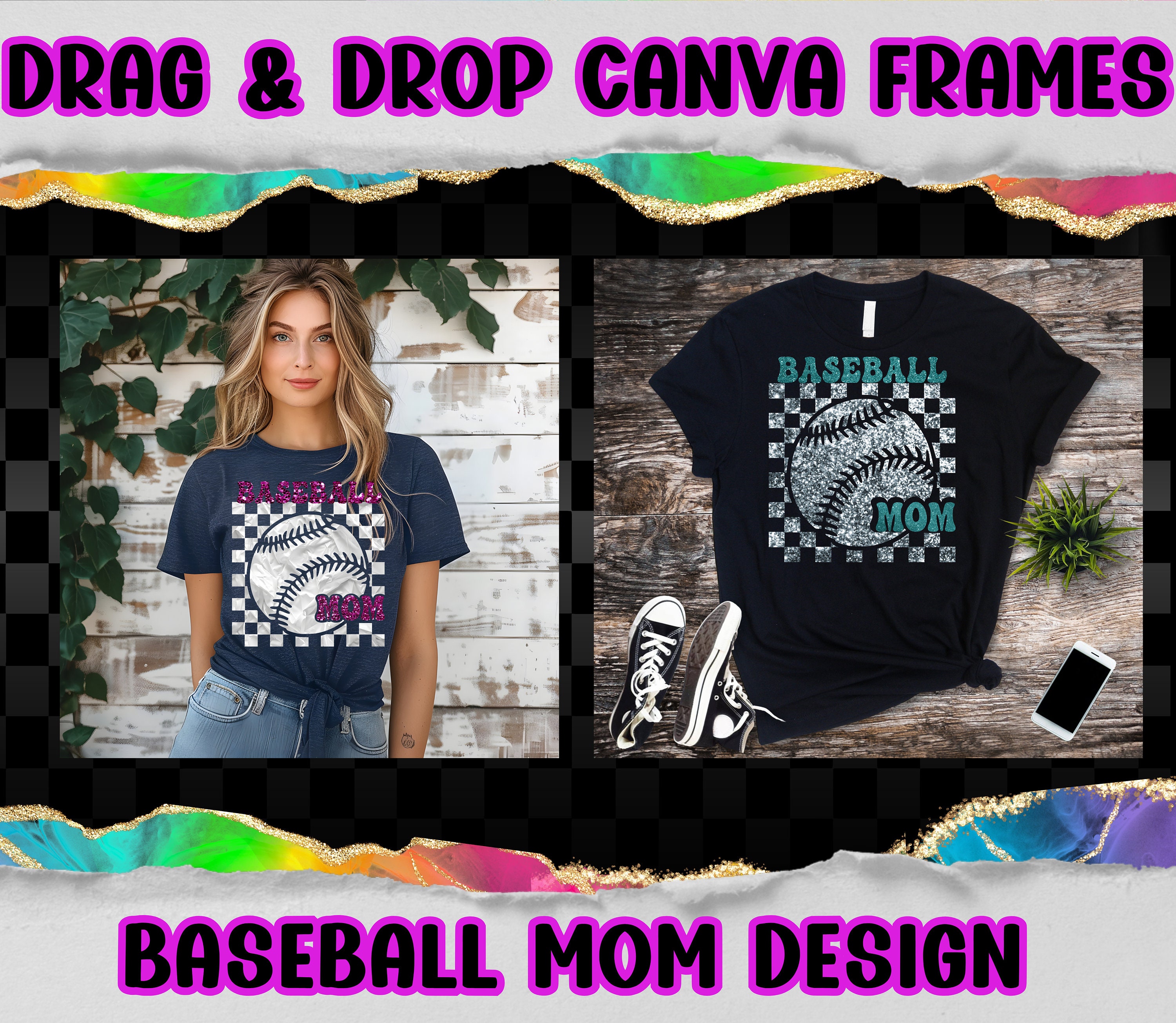 Baseball Mom Canva Frame Templete, Editable Drag and Drop Templete ...
