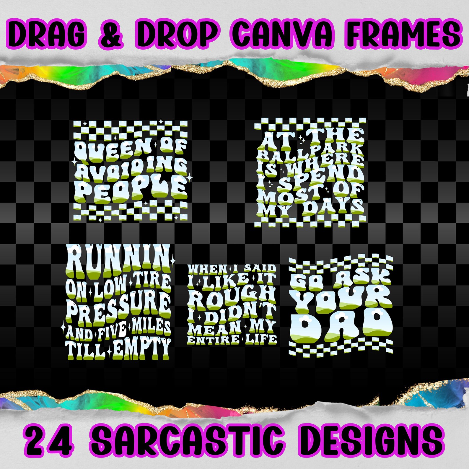 24 Drag and Drop Canva Frame, Canva Editable Templete Bundle, Sarcastic ...