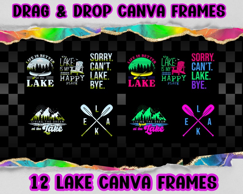 Summer Canva Frames, Lake DIY Canva Frame Templetes, Easy Drag and Drop ...