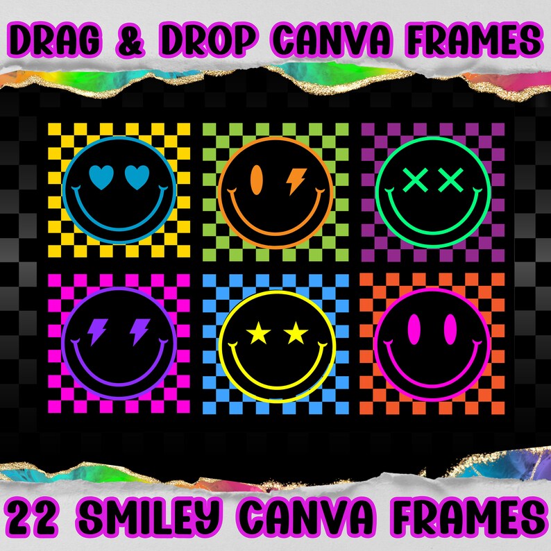 Smiley Face Canva Frames / Drag and Drop Templetes / Customize Your Own ...