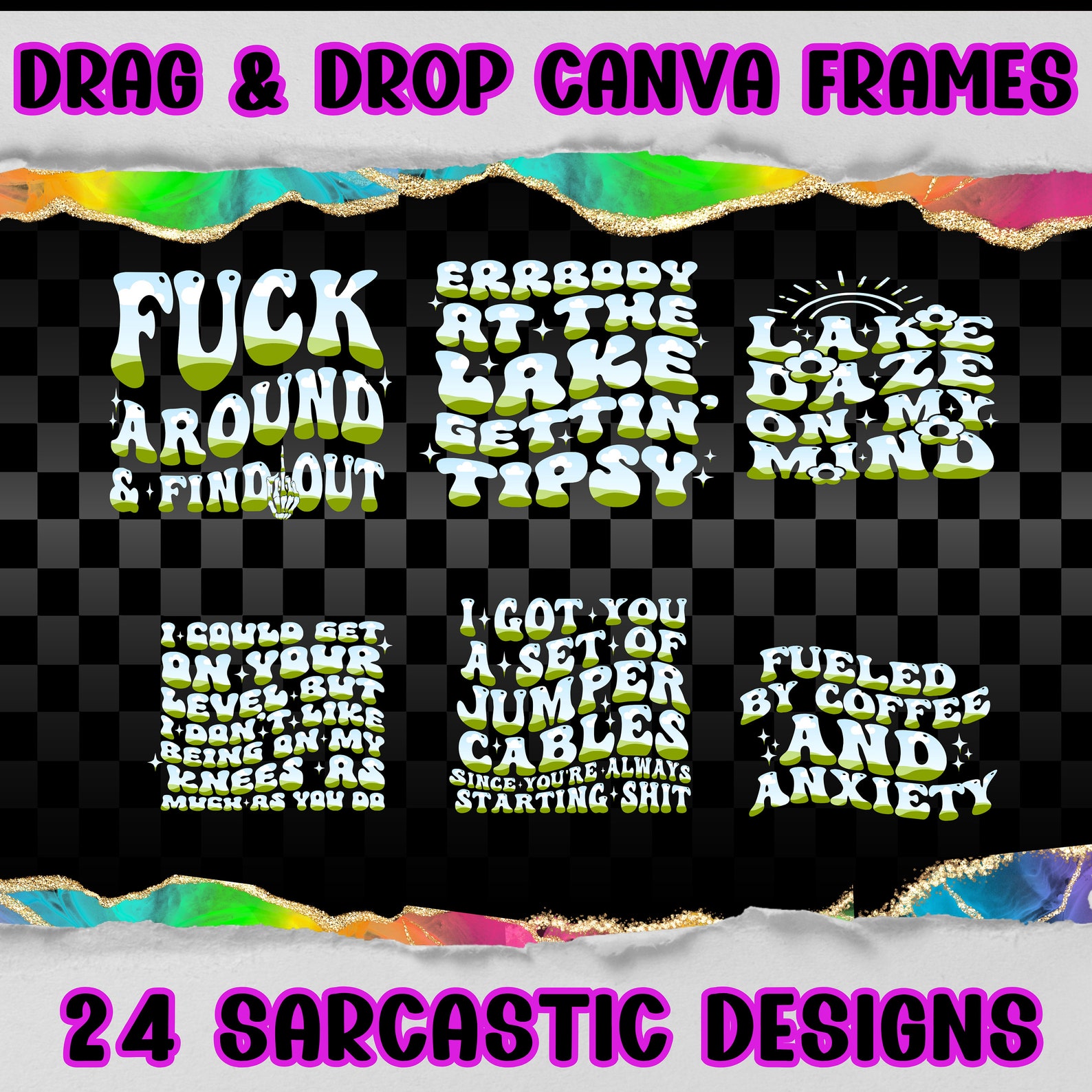 24 Drag and Drop Canva Frame, Canva Editable Templete Bundle, Sarcastic ...