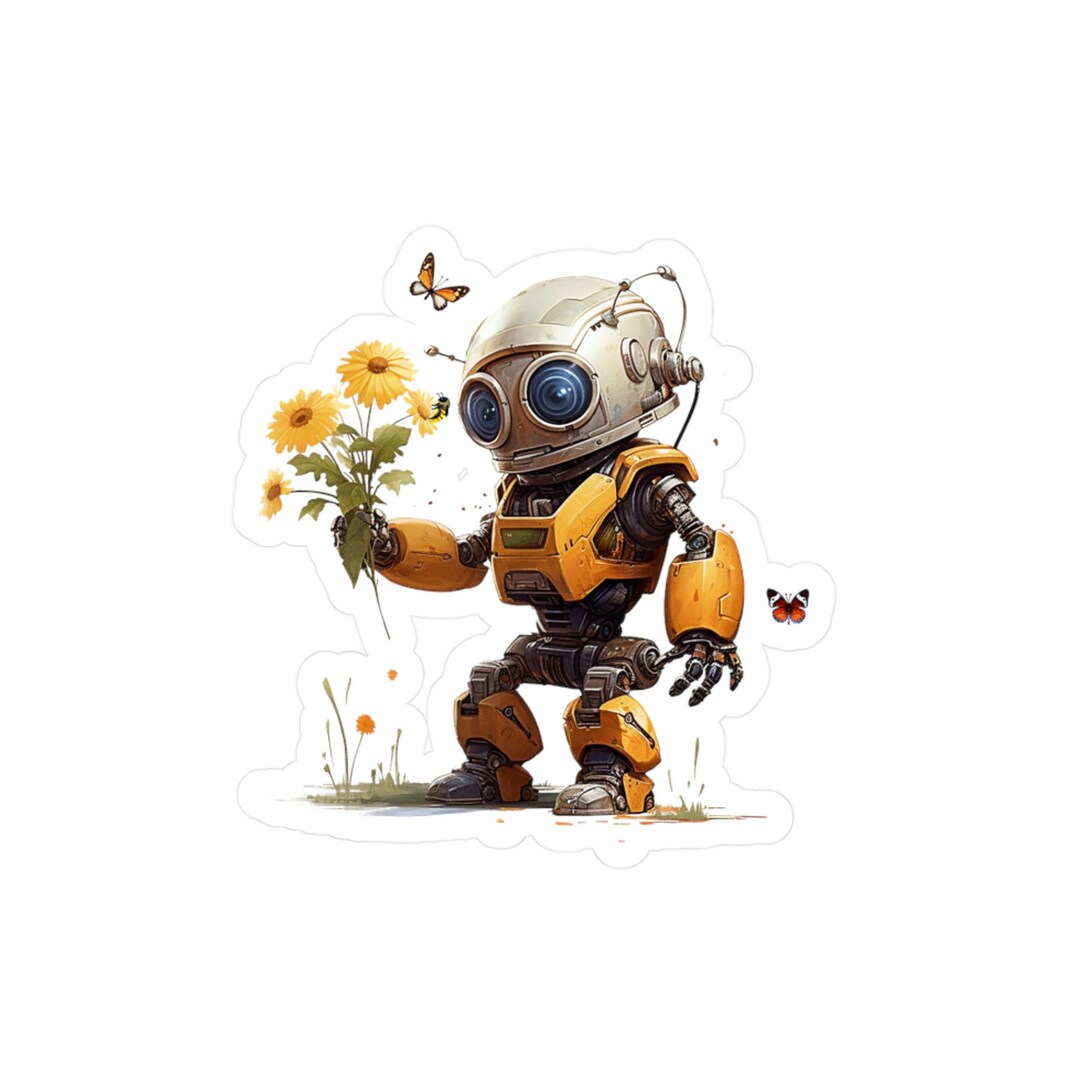 Robot Sunflower Vinyl Sticker - Etsy