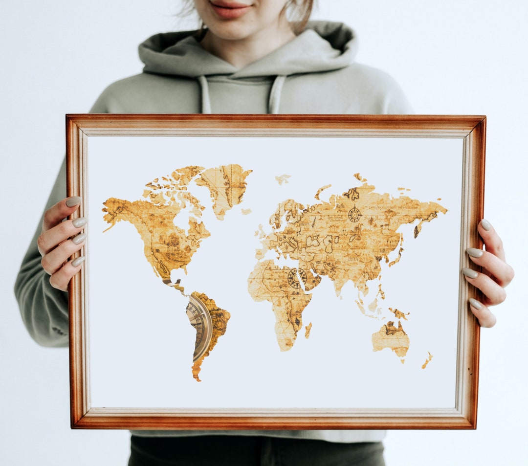 Printable World Map gold - Etsy