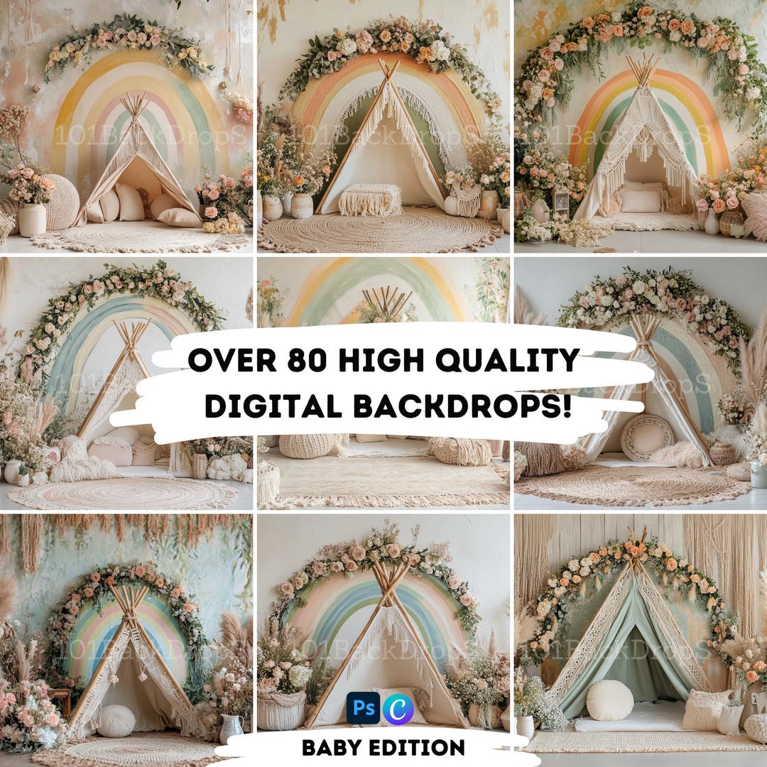 80+ Digital Backdrops Bundle – Teddy Bear Tent Baby Photo Backgrounds ...