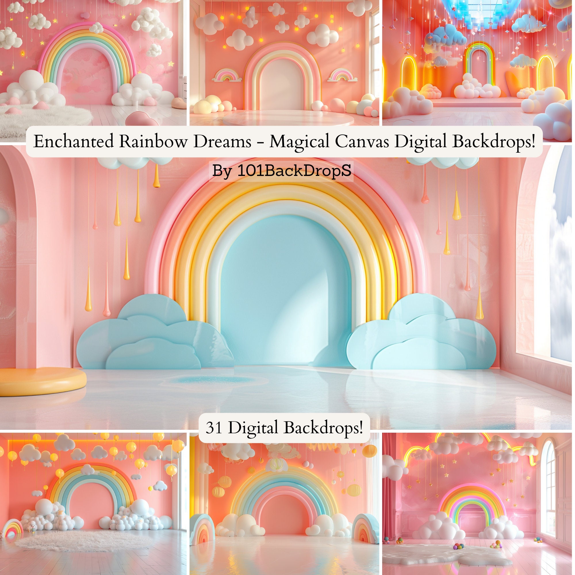 Bundle of 31 Rainbow Canvas Digital Backdrops, Child Photography Studio ...
