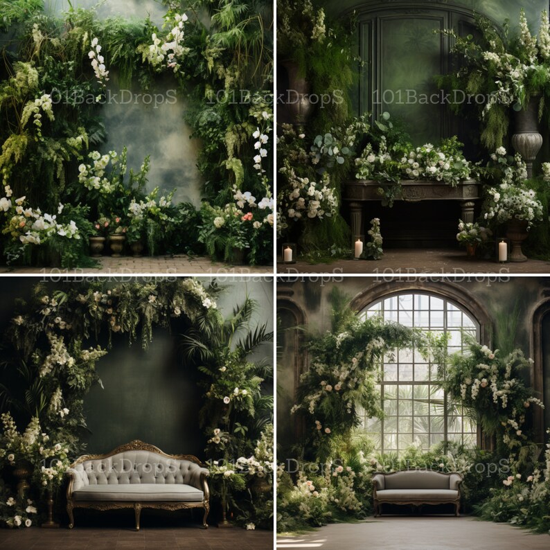 Bundle of 24 Greenery and Floral Backdrops for Weddings and Photoshoots ...
