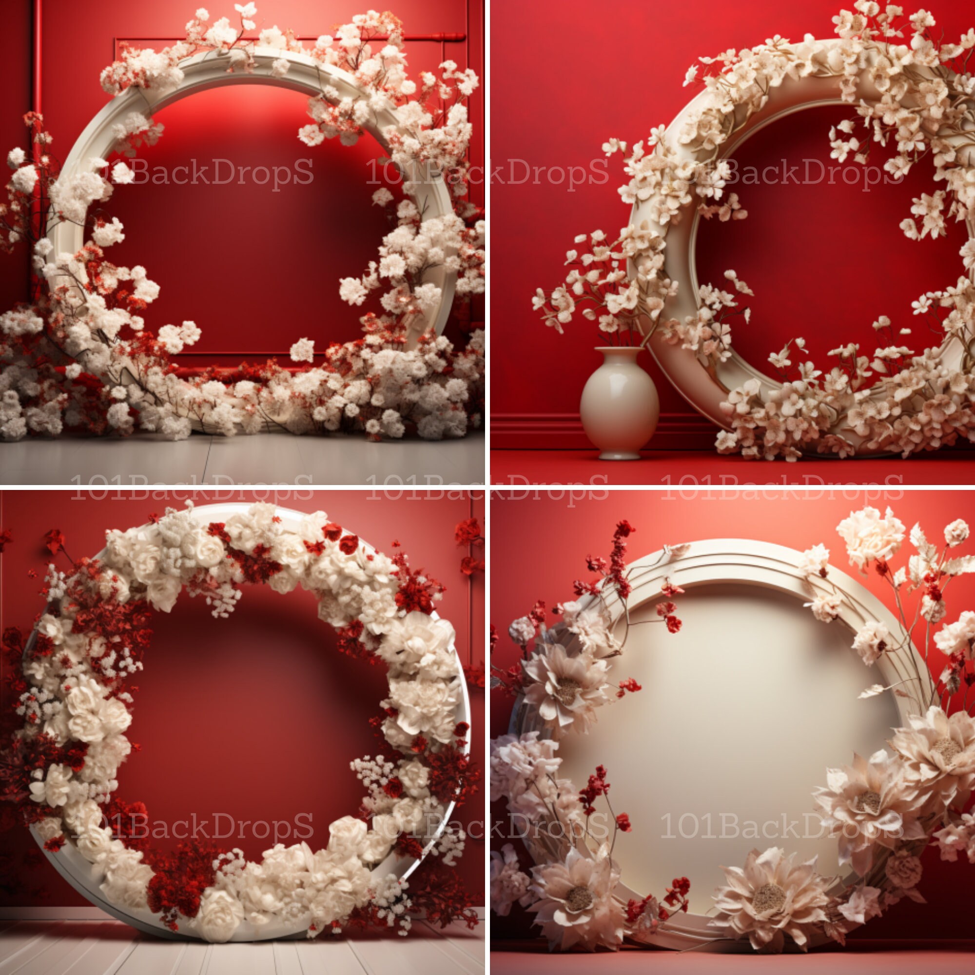 Red Floral Ring Digital Backdrops, Red Floral Hoop Backdrops, Maternity ...
