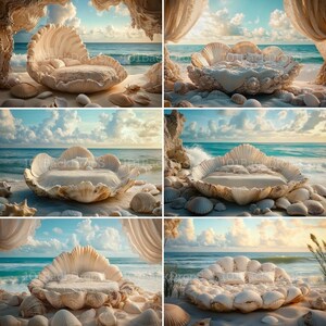 Mermaid Shell Bed Digital Backdrop Bundle - 130+ Fantasy Beach ...