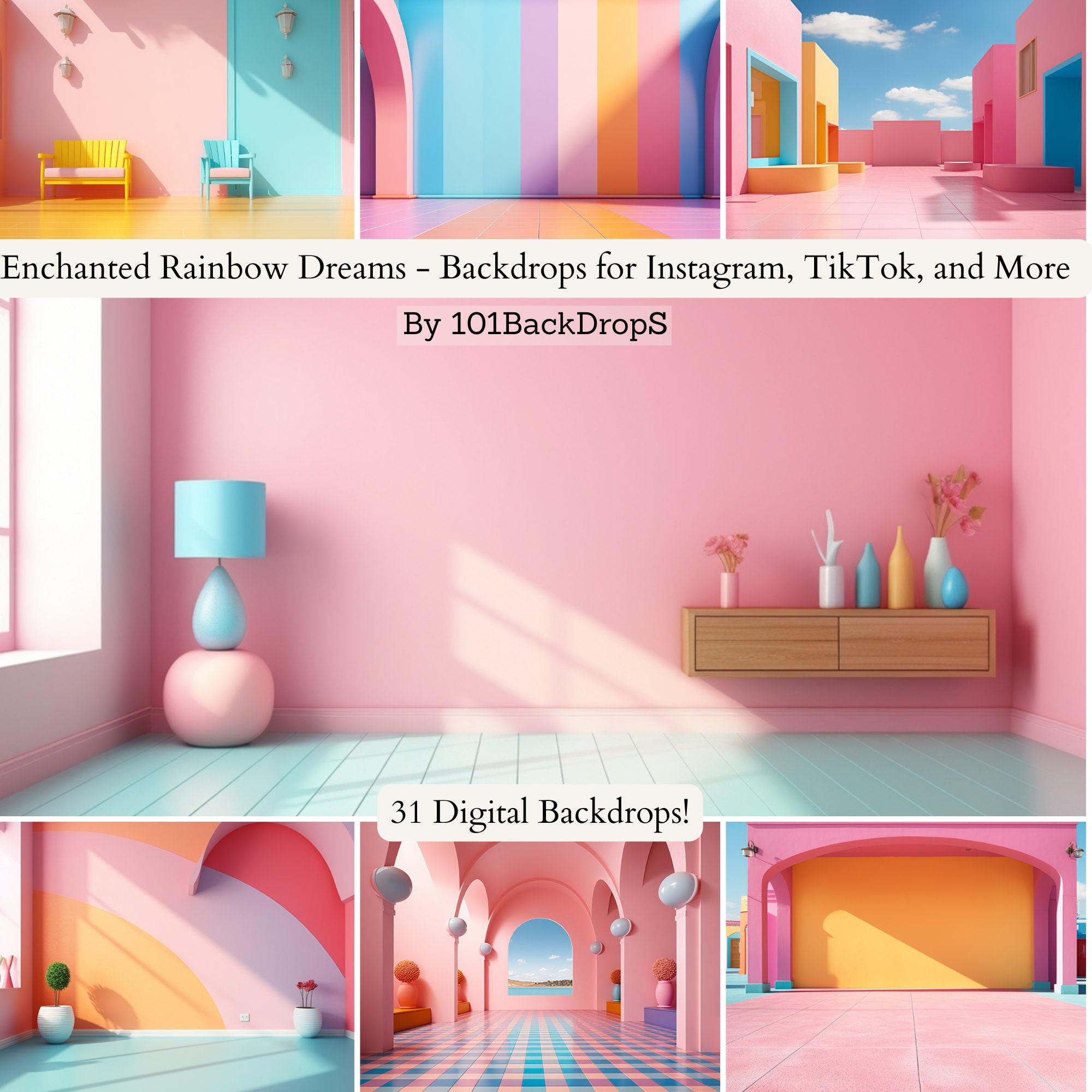 31 Rainbow Instagram Style CG Digital Backdrops, Pastel Rainbow ...