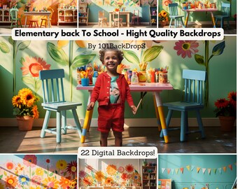 Back to School Digital Backdrops, Elementary Backgrounds for Children ...