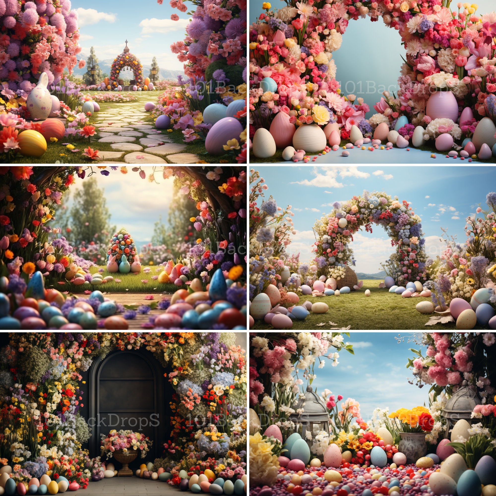 Easter Flower Arch Digital Backdrops, Easter Photo Props, Spring Photo ...