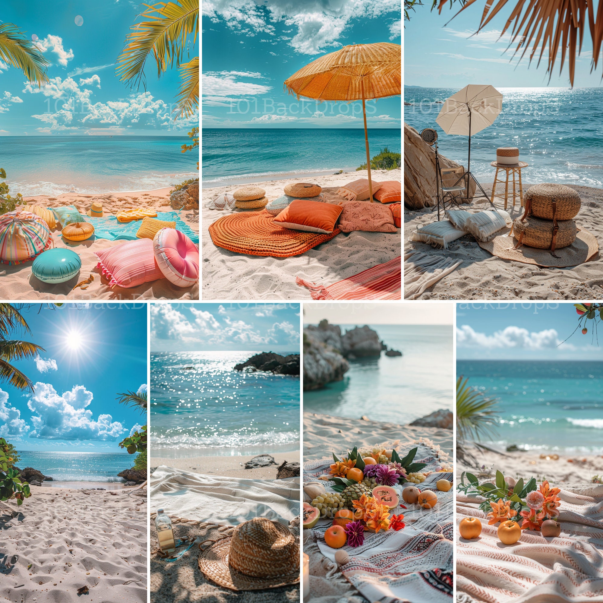 30 Beach Sit Digital Backdrops for Photography Composite Photos 8k High ...