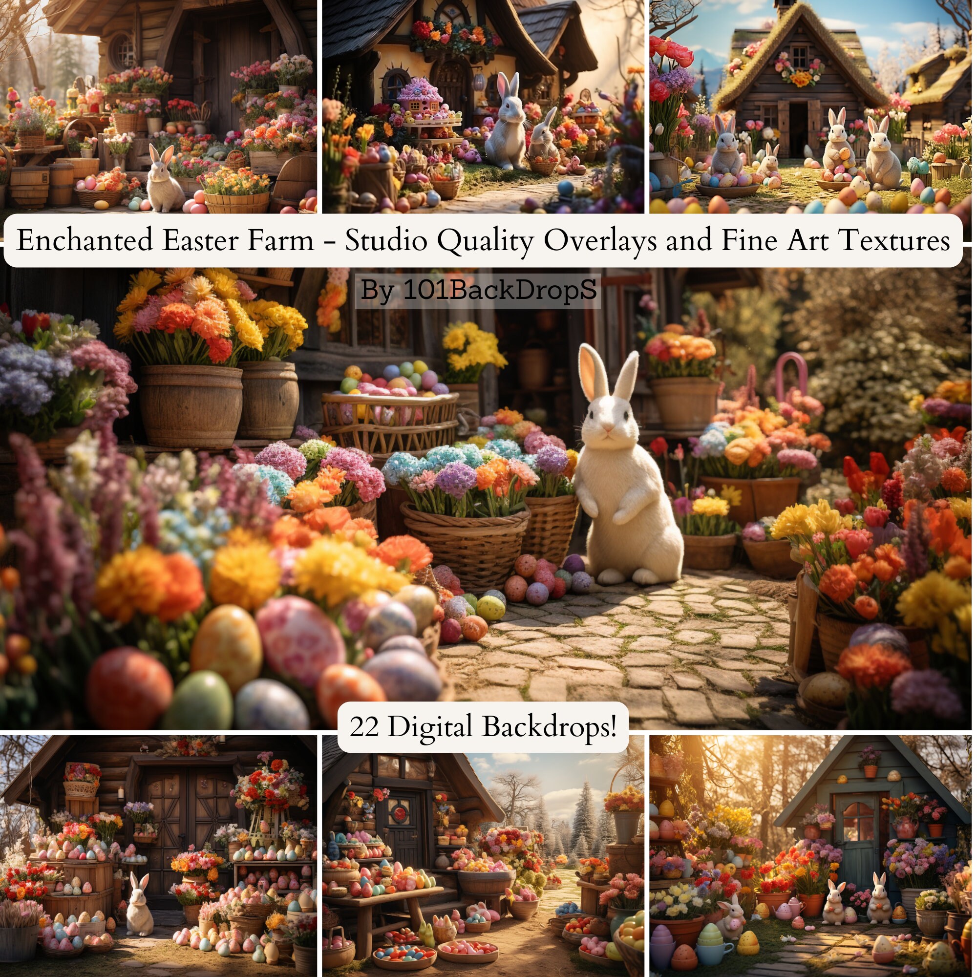 22 Easter Farm Digital Backdrop Templates Easter Theme Studio ...