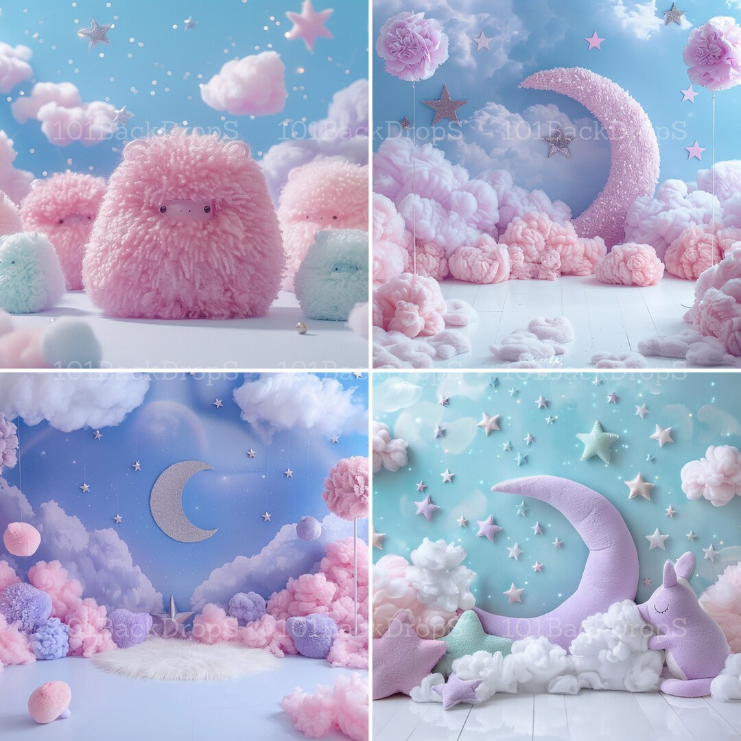 30+ Lilac Moon Fantasy Balloon Digital Backdrops, Pastel Balloons Arch ...