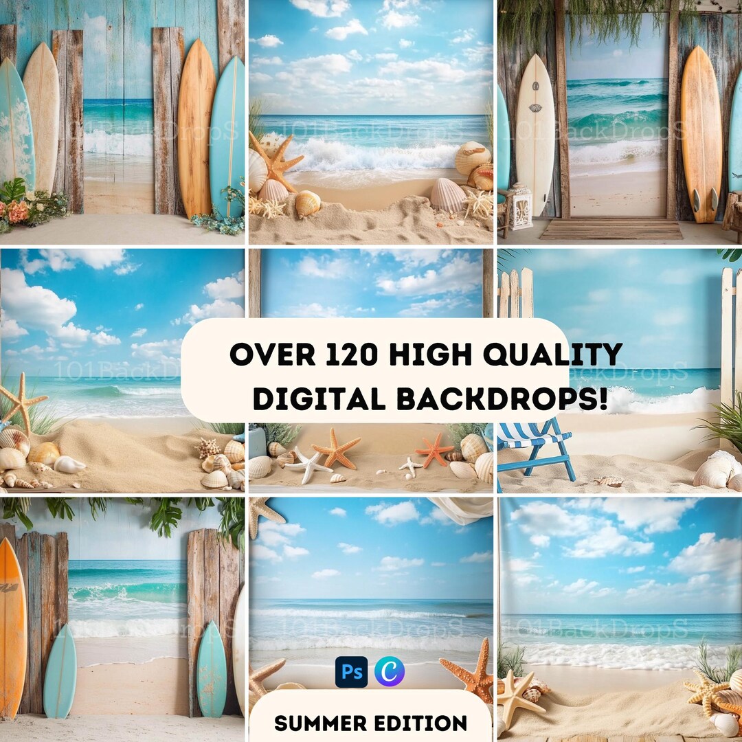 Sun-kissed Shores – 120+ Beach Digital Backdrops Bundle for Kids ...