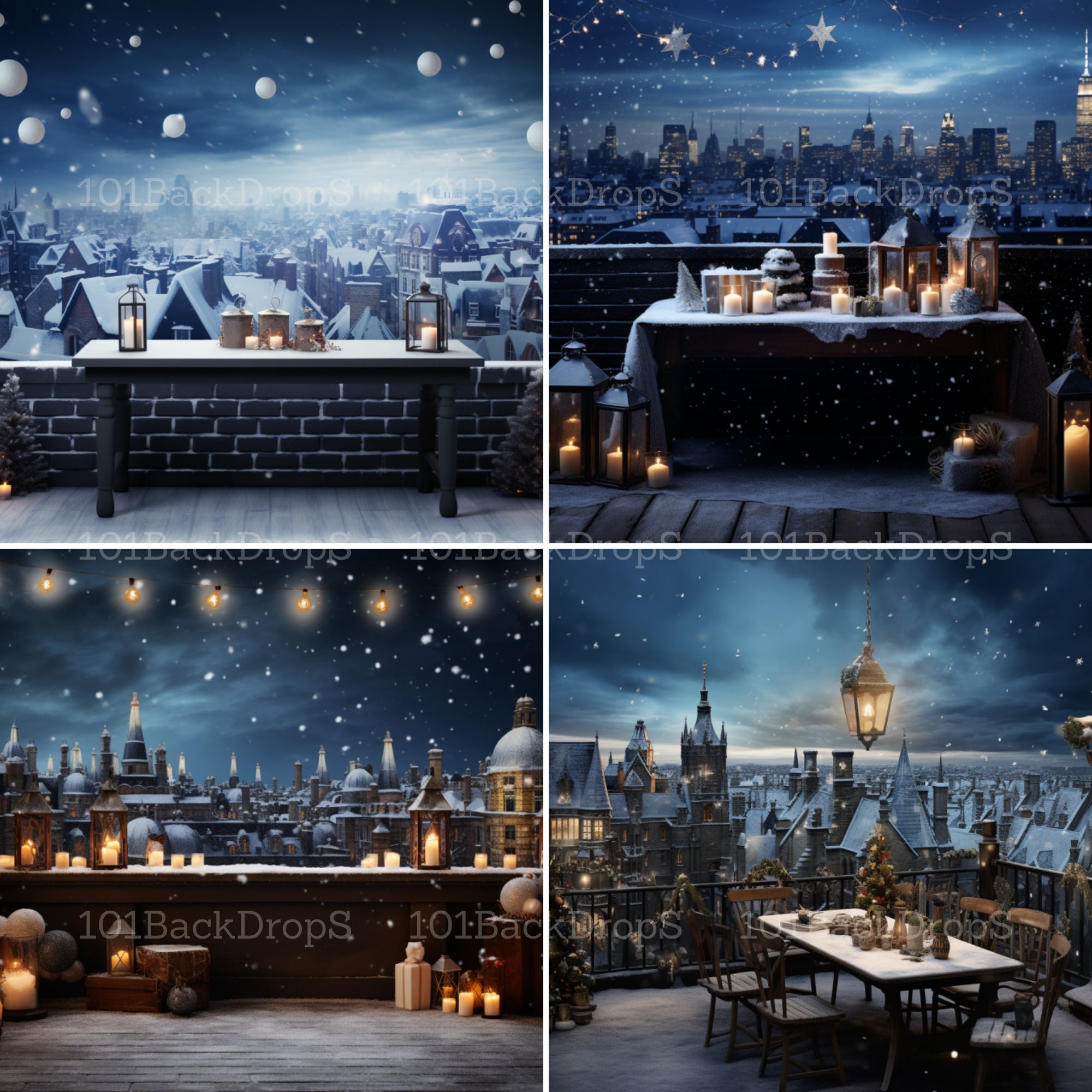 Bundle of 24 Winter Wonderland Rooftop Backdrops Magical Snowy ...