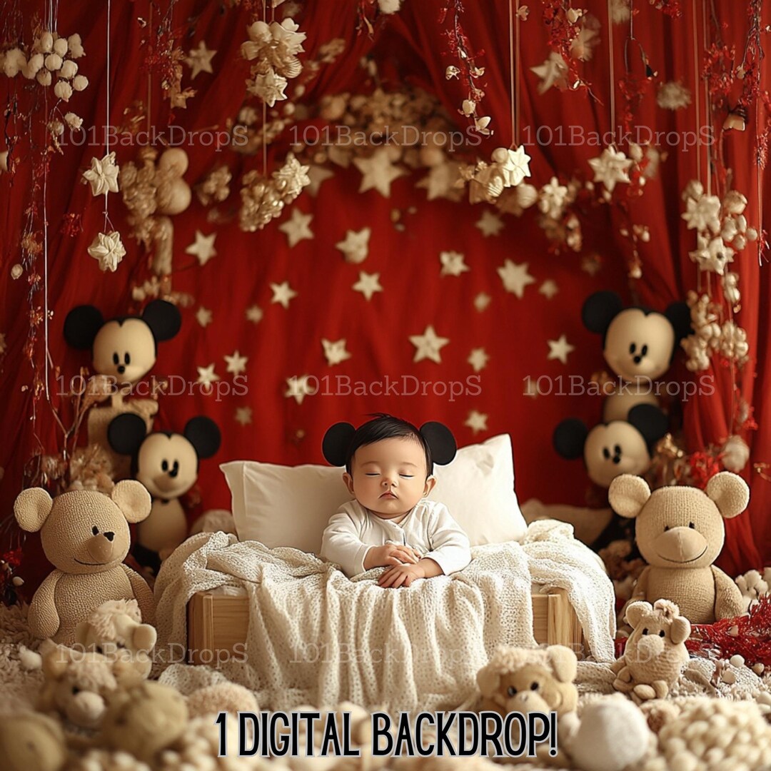 Adorable Mickey Mouse Cradle Backdrop 8K High-resolution for Newborn ...