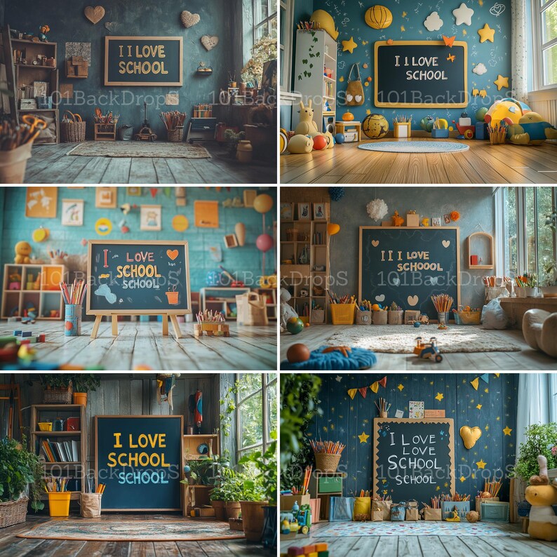 40 I LOVE SCHOOL Digital Backdrops, Chalkboard Background, Classroom ...