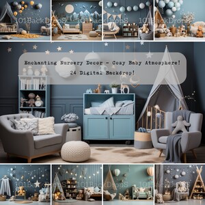 Bundle of 24 Cozy Baby Nursery Decor Backdrops - Heartwarming Backdrop ...