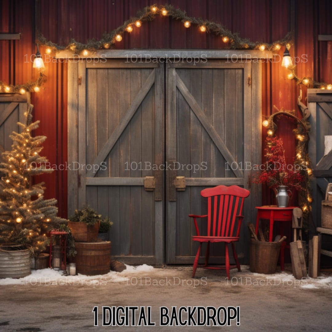 Christmas Barn Doors Digital Backdrops, Studio Backdrops Holiday Winter, , Family Kids ...