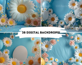 Daisy Flower Panels Digital Backdrops, Child Photography Studio ...