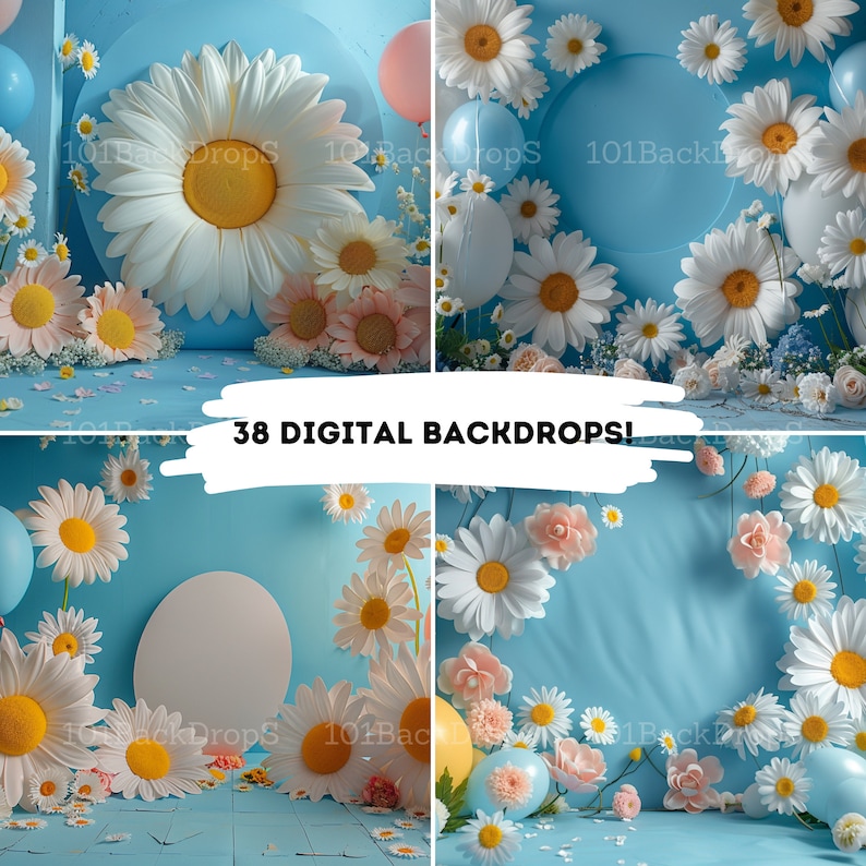 Daisy Flower Pastel Digital Backdrops, Kids Photography Studio ...
