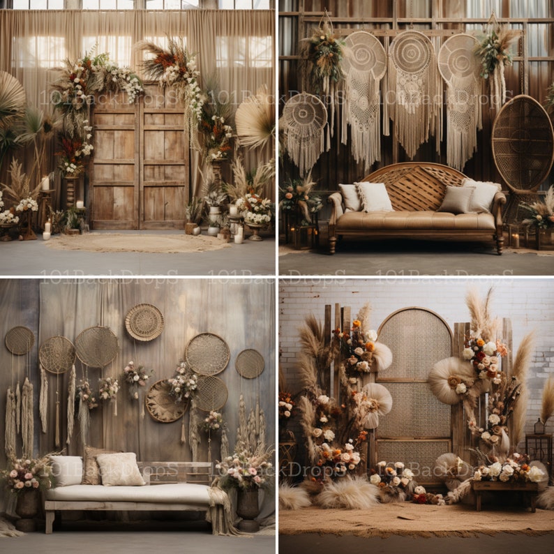 Bundle of 24 Explore Boho Chic Backdrops Earthy Tones, Macrame, and ...