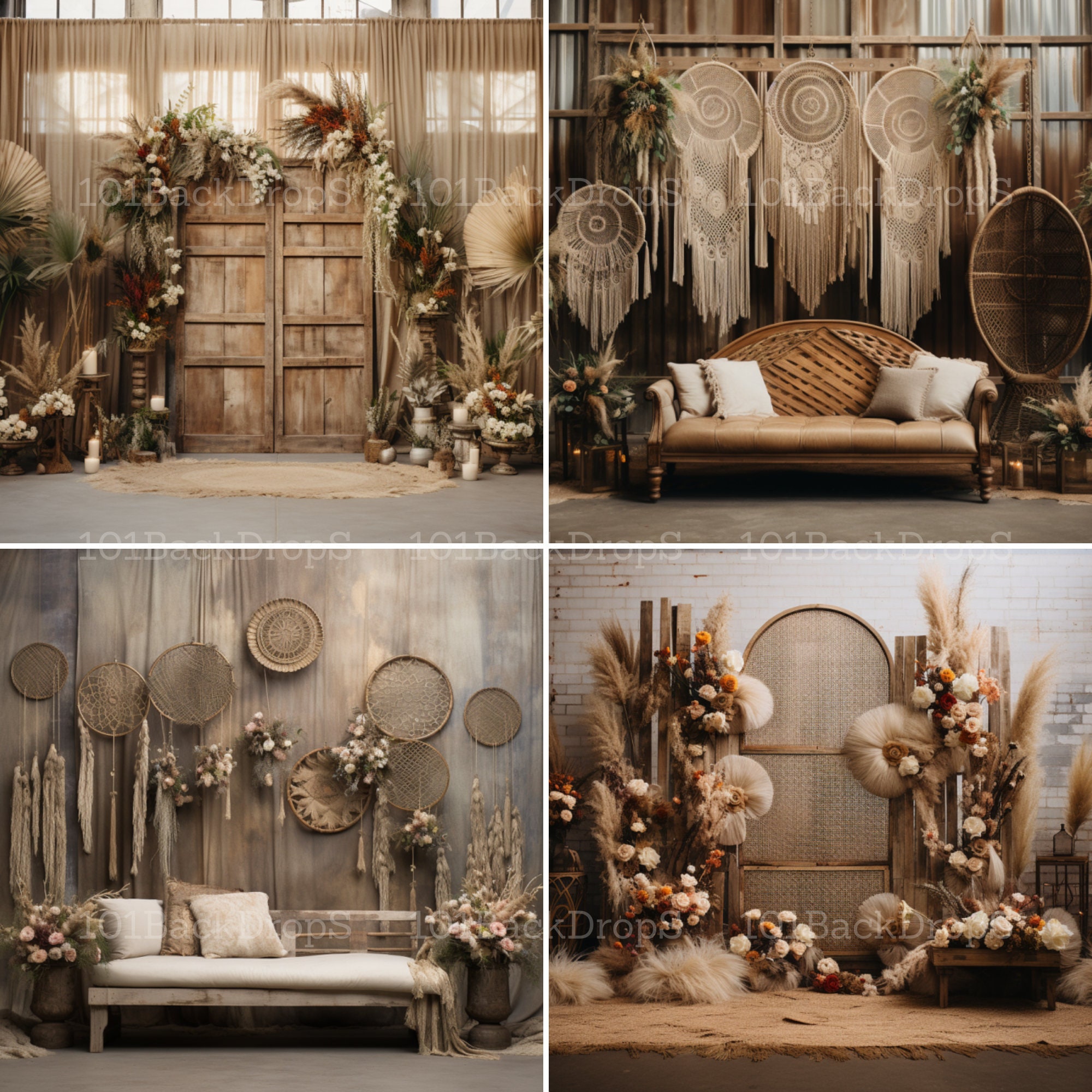 Bundle of 24 Explore Boho Chic Backdrops Earthy Tones, Macrame, and ...