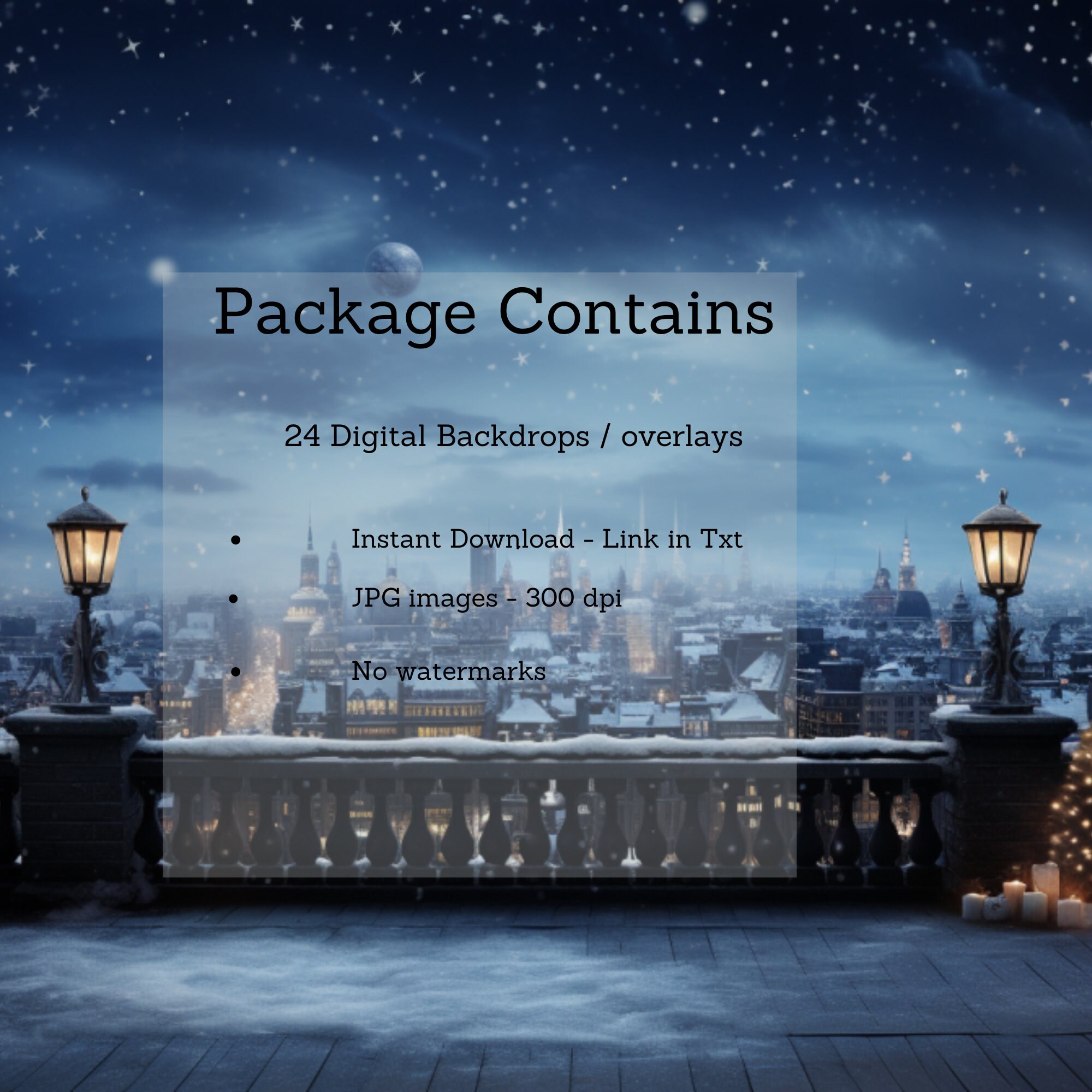 Bundle of 24 Winter Wonderland Rooftop Backdrops - Magical Snowy ...