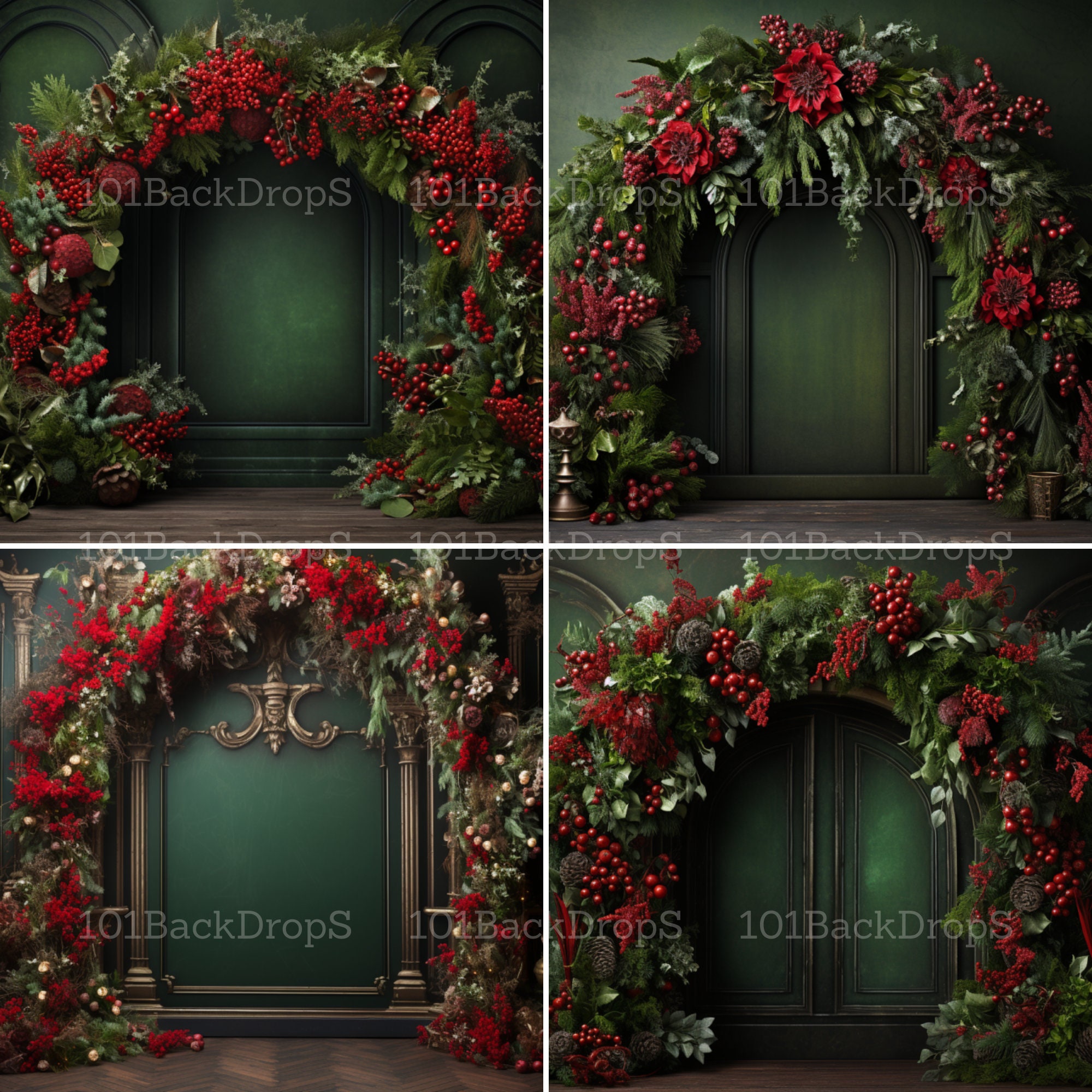 Christmas Arch Digital Backdrop Bundle, Family Xmas Backgrounds, Red ...