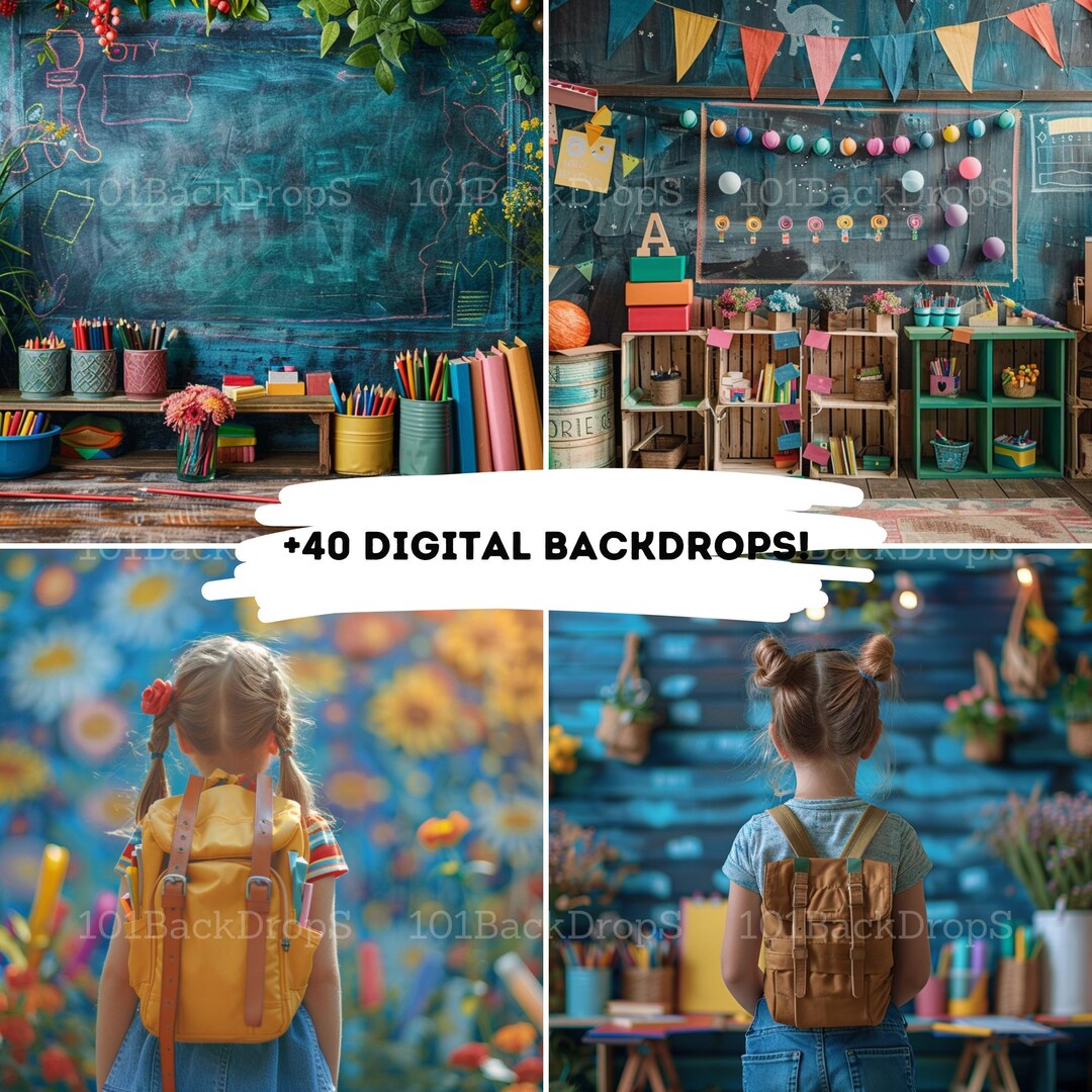 Back to School Digital Backdrops, Chalkboard Background, Classroom ...