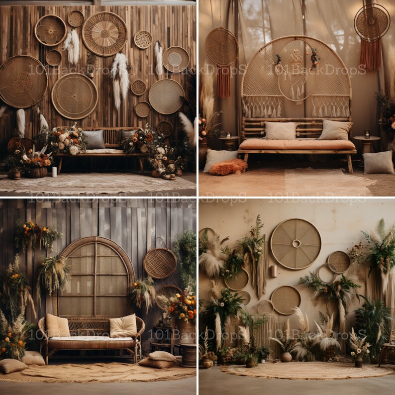 Bundle of 24 Explore Boho Chic Backdrops Earthy Tones, Macrame, and ...
