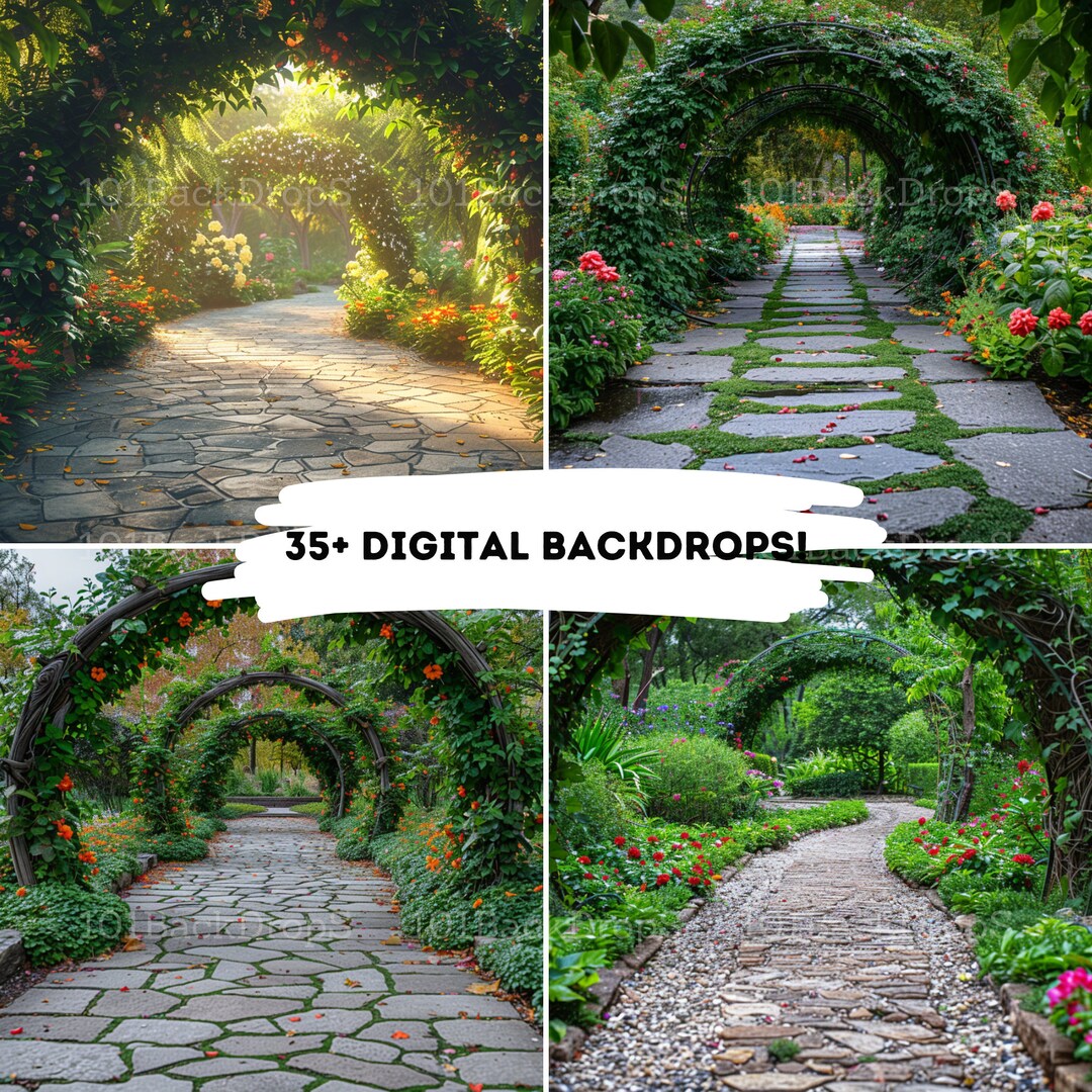 35 Summer and Spring Beautiful Flower Archway Digital Backdrop Green ...