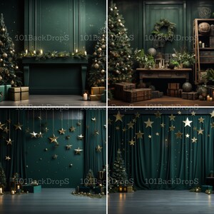 24 Christmas Green Digital Backdrops, Winter Background Overlays ...