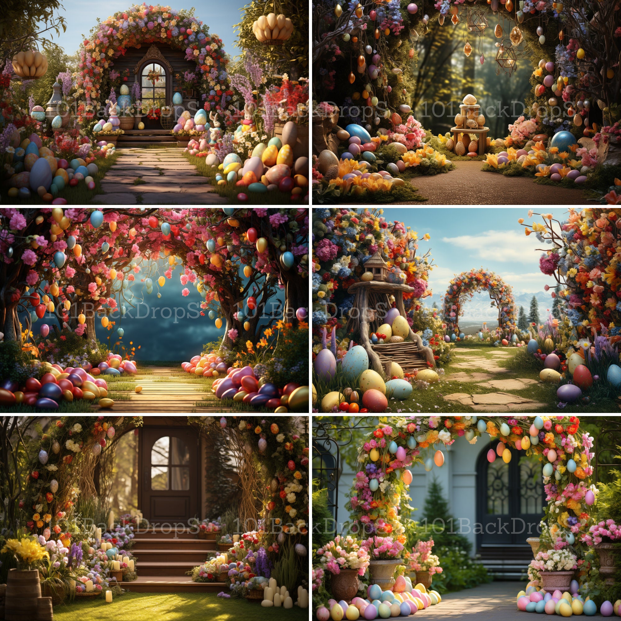 Bundle of 25 A Premium Outdoor Easter Arch CG Digital Backdrop, Easter ...