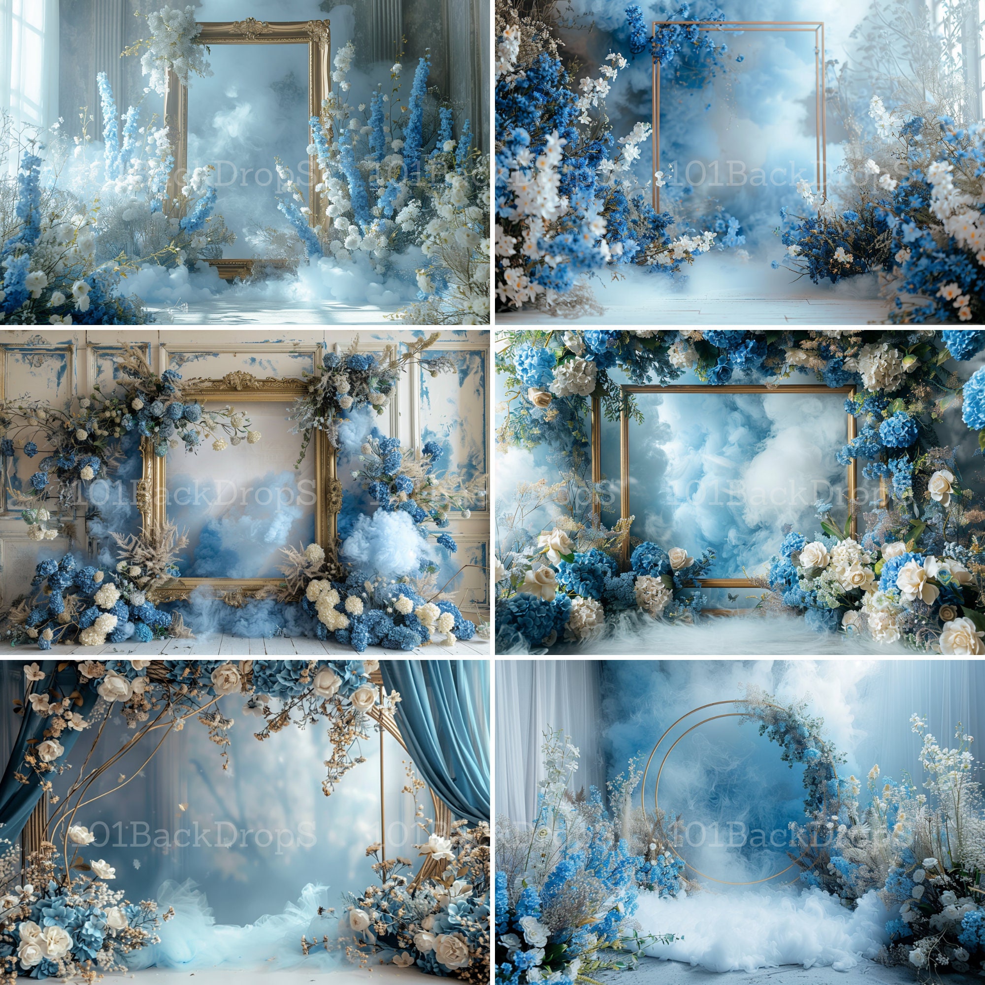 50+ Maternity Digital Backdrop Floral Maternity Backdrop Blue Digital ...