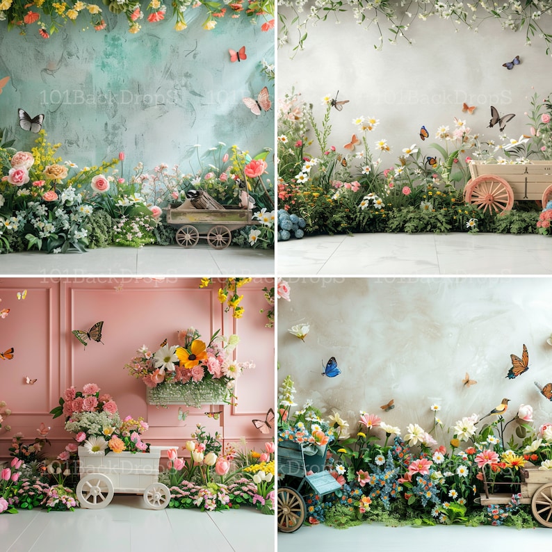 Bundle of 22 Springtime Whimsy Digital Backdrops, Easter Photo Props ...